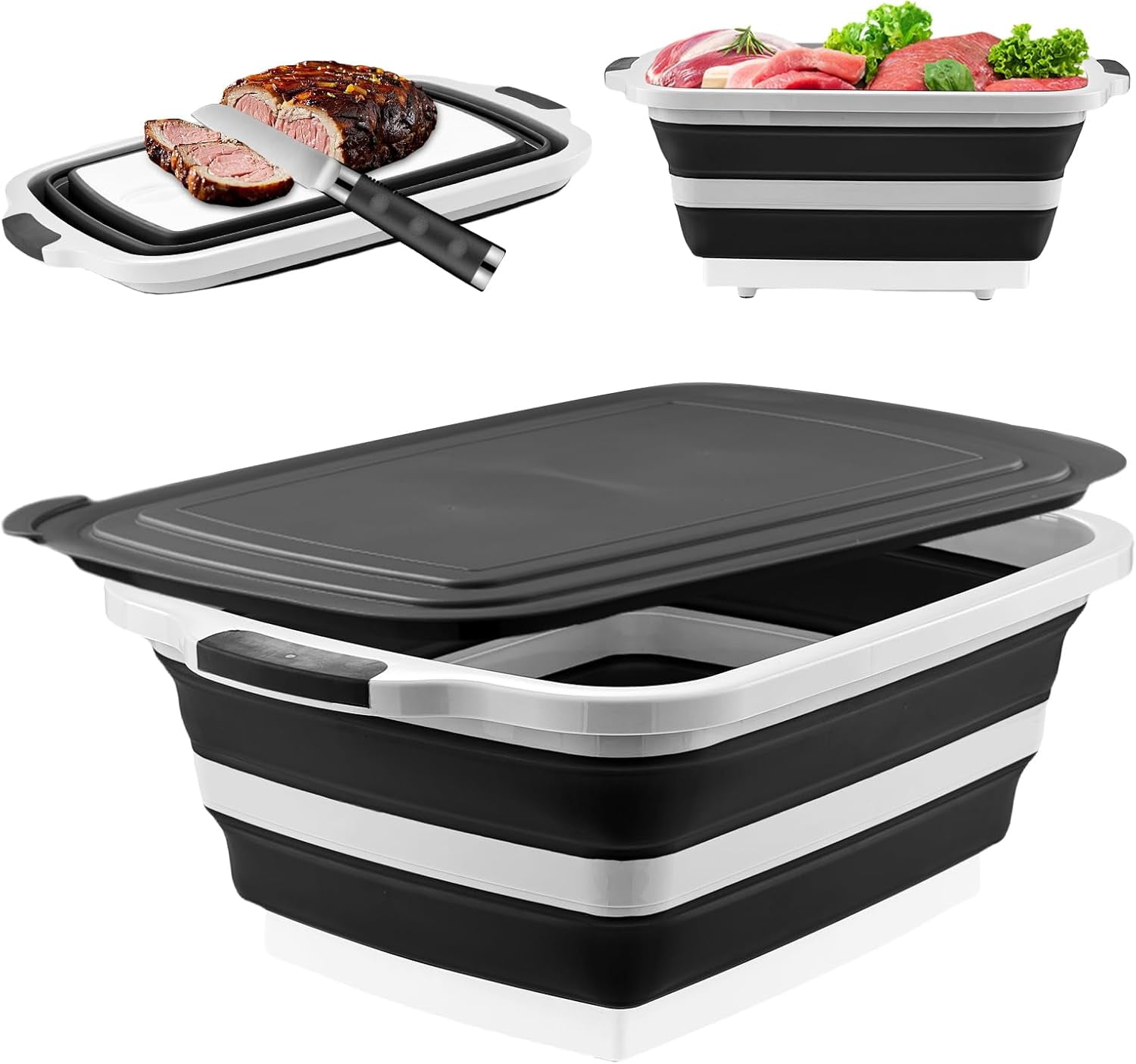 Collapsible Grill Prep Bucket with Cutting Board & Lid - BPA-Free ...