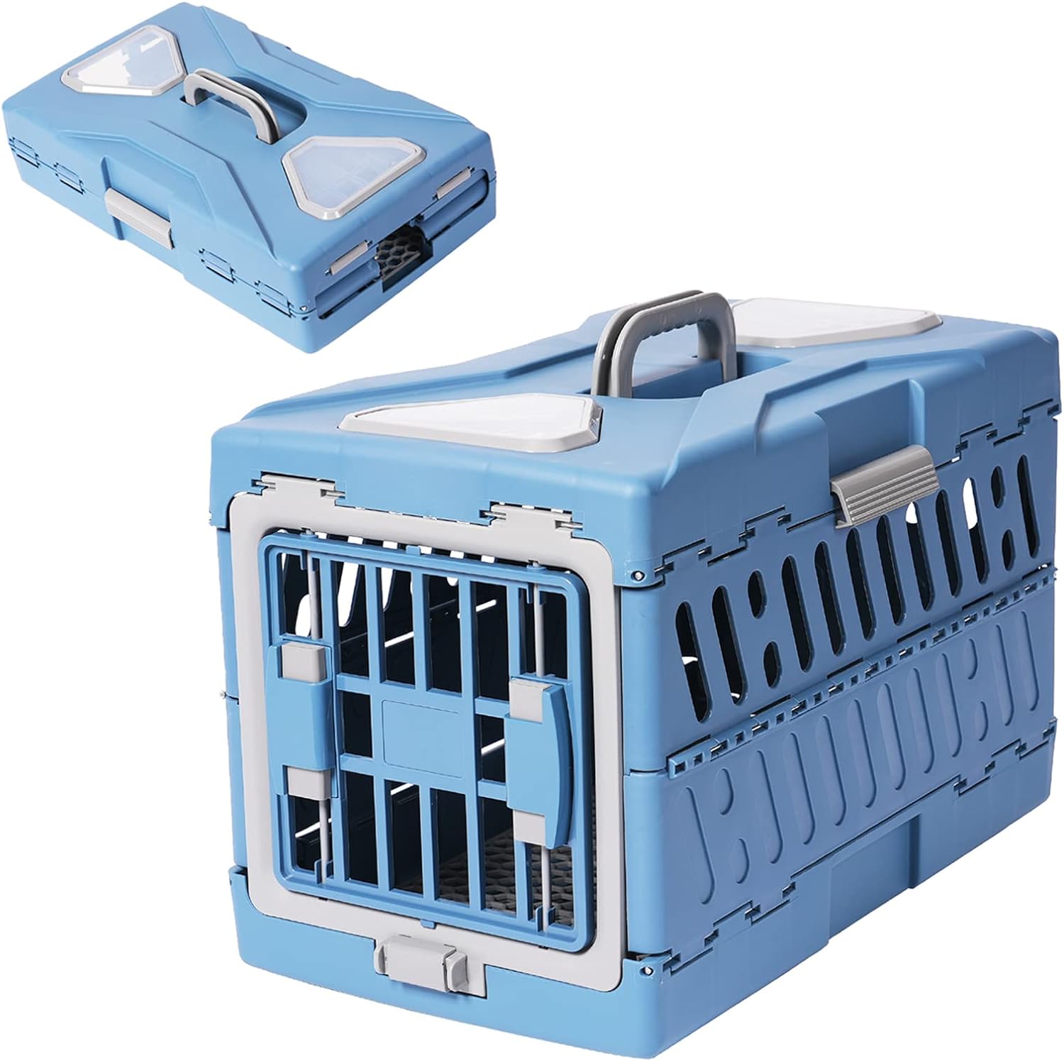 Collapsible Hard-Sided Dog Crate, 2-Door Portable Kennel Travel Carrier ...
