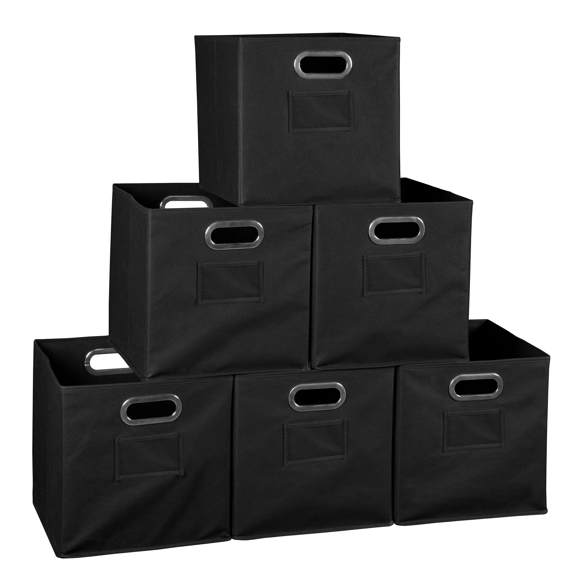 Collapsible Home Storage Set Of 6 Foldable Fabric Storage Bins Black