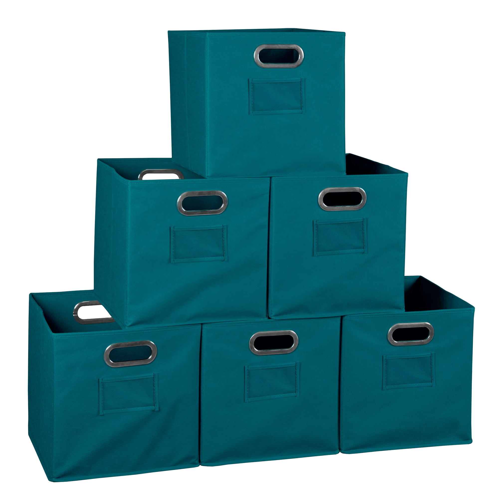 Collapsible Home Storage Set Of 6 Foldable Fabric Storage Bins Teal