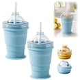 Collapsible Ice Ball Maker Cup with Straw - Leak Proof Foldable ...