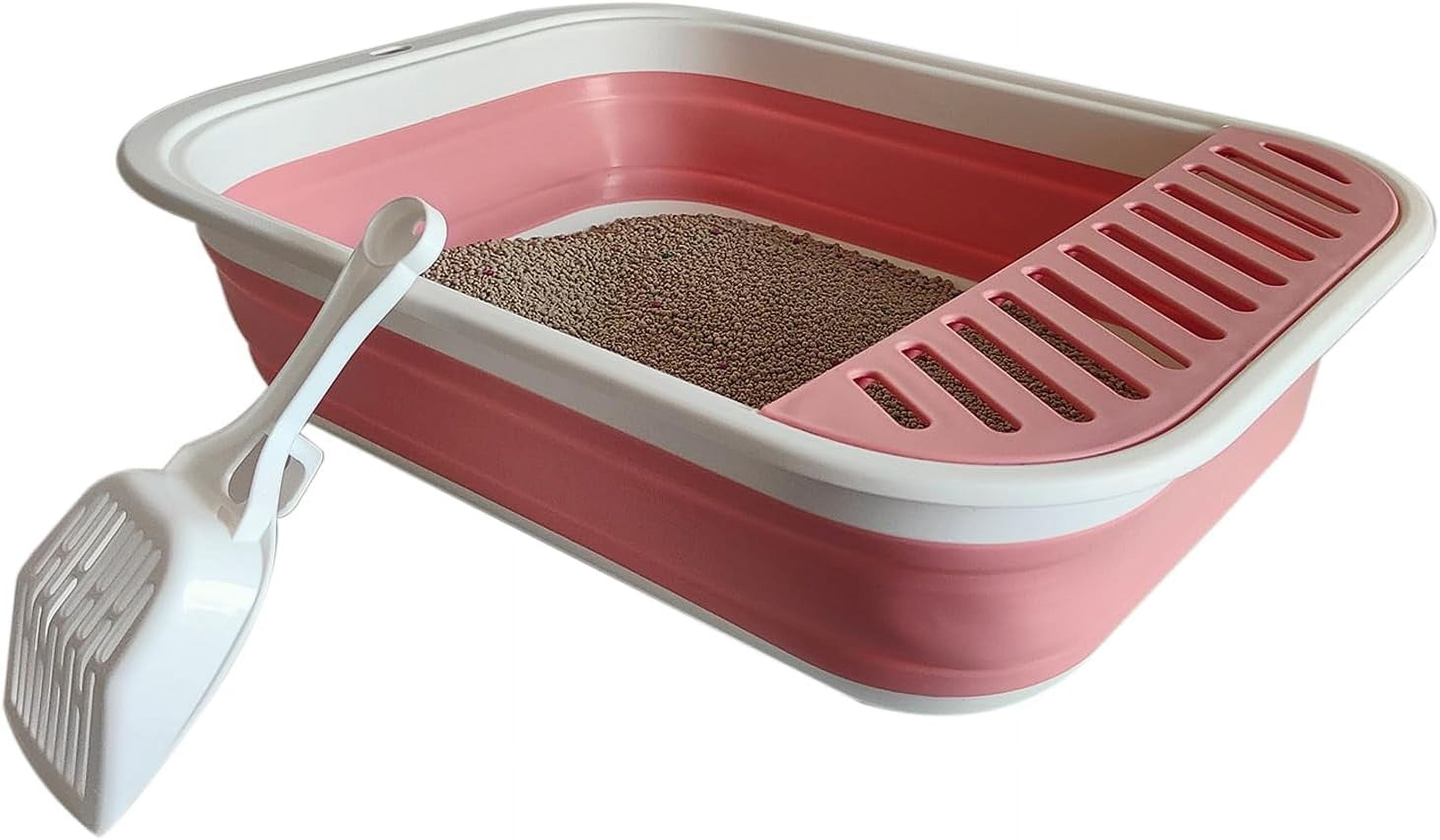 Collapsible Kitten Litter Box, Open Cat Potty Pan with Scoop Foldable ...