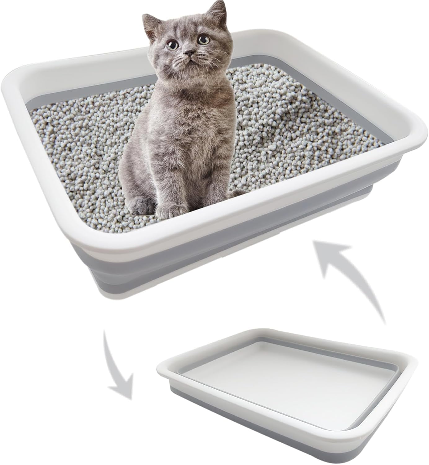 Collapsible Kitten Litter Box, Open Cat Potty Pan with Scoop Foldable ...