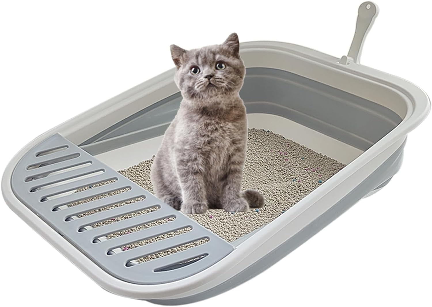 Collapsible Kitten Litter Box,Open Cat Potty Pan with Scoop Foldable ...