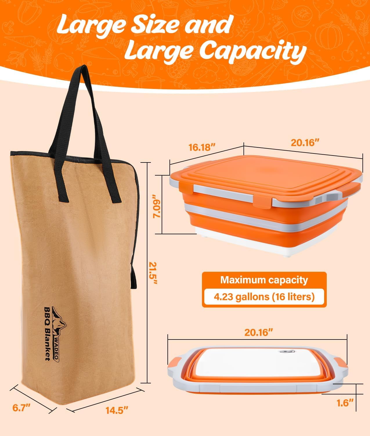 Collapsible Large BBQ Prep Tub & BBQ Resting Bag, Portable Smoking BBQ ...