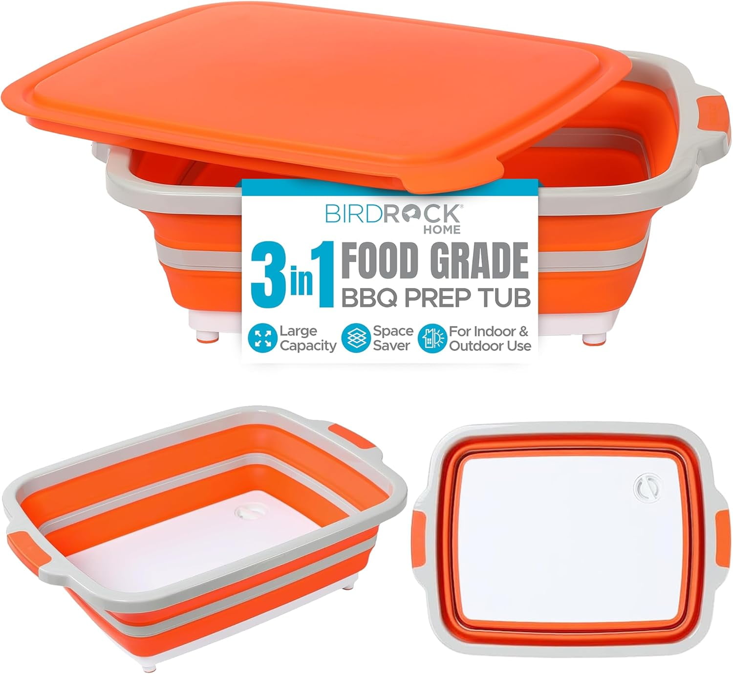 Collapsible Large BBQ Prep Tub w/Cutting Board, Multi-Function Grill ...