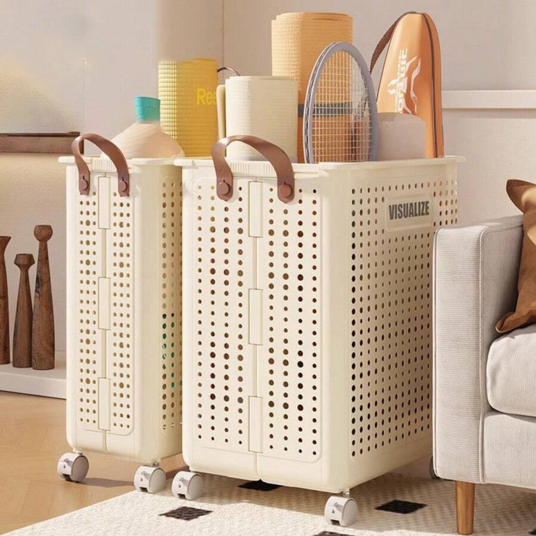 Collapsible Large Laundry Bin, Ventilated Design & 360 ° Rotating ...