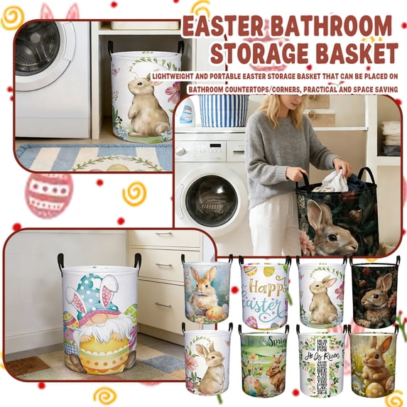 Collapsible Laundry Basket with Handles Large Foldable Easter Clothes ...