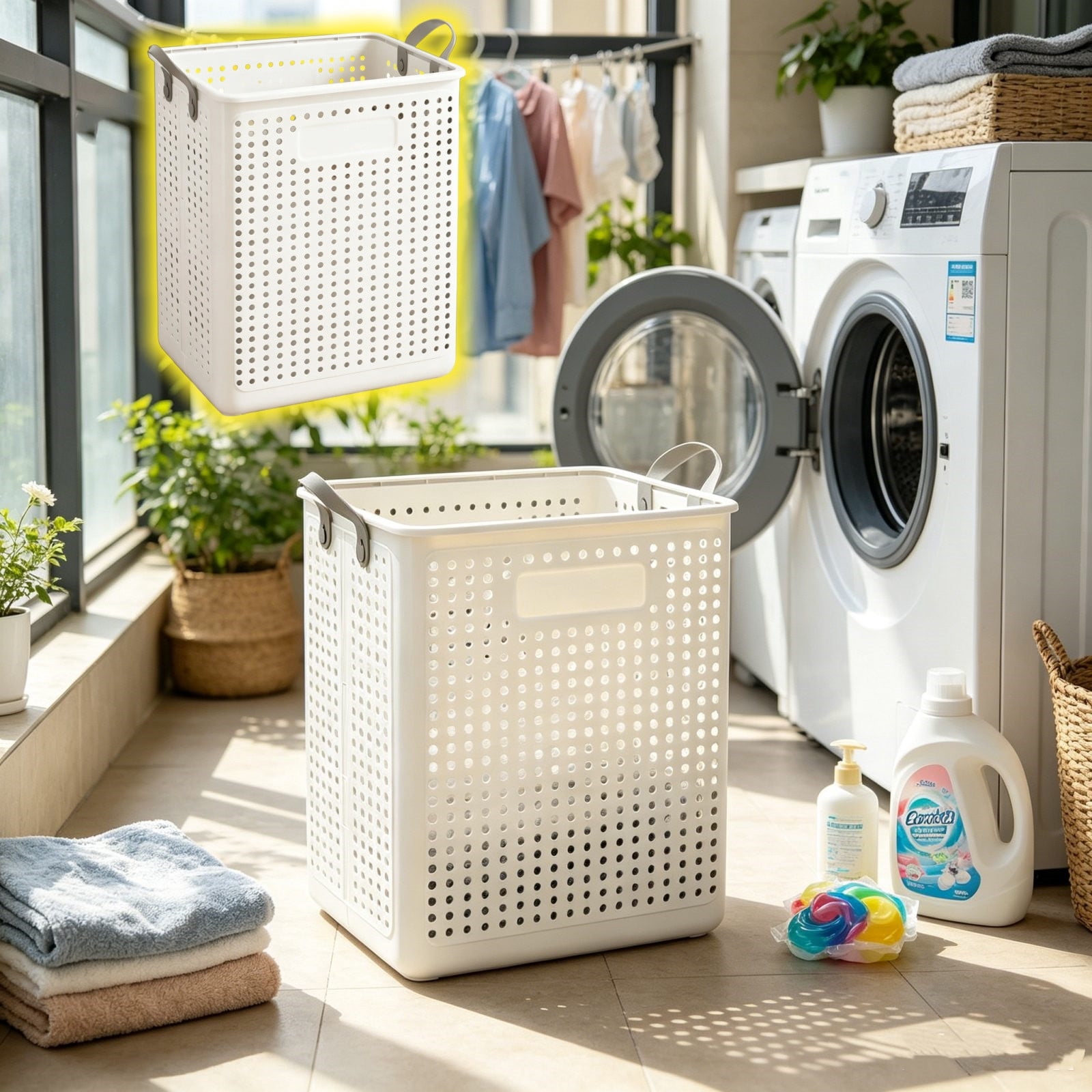 Collapsible Laundry Basket, Plastic Storage Bin, Foldable Clothes ...