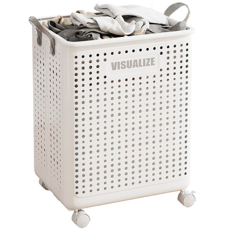 Collapsible Laundry Basket with Wheels and Handle, Plastic Foldable ...