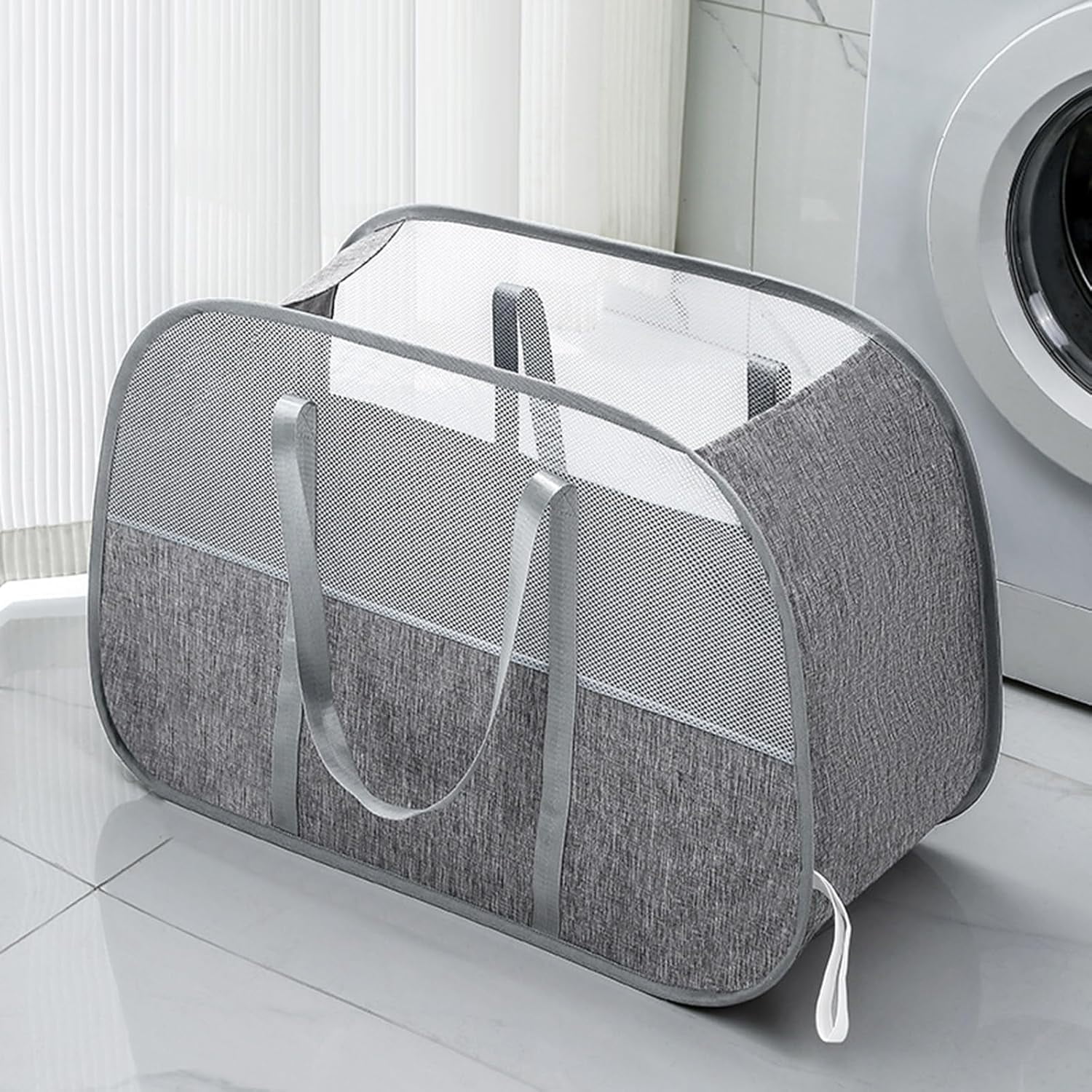 Collapsible Laundry Baskets, Pop Up Foldable with Handles (Gray, Small ...