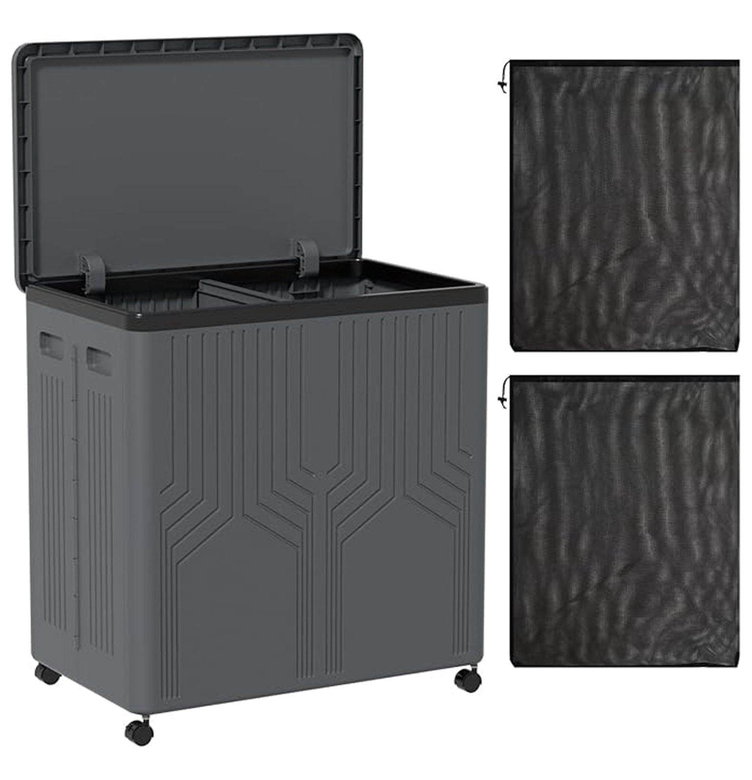 Collapsible Laundry Hamper 120L, 2 Section Rolling Laundry Basket with ...