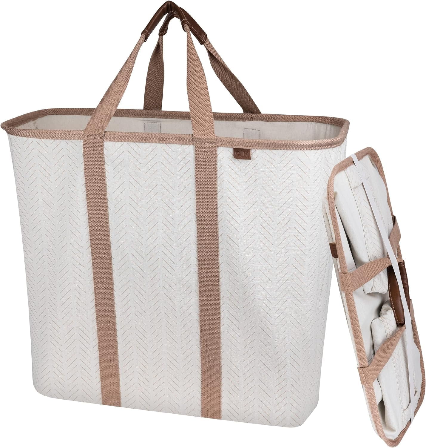 Collapsible Laundry -LUXE Cream Herringbone 2Pack 64L -Foldable Storage ...