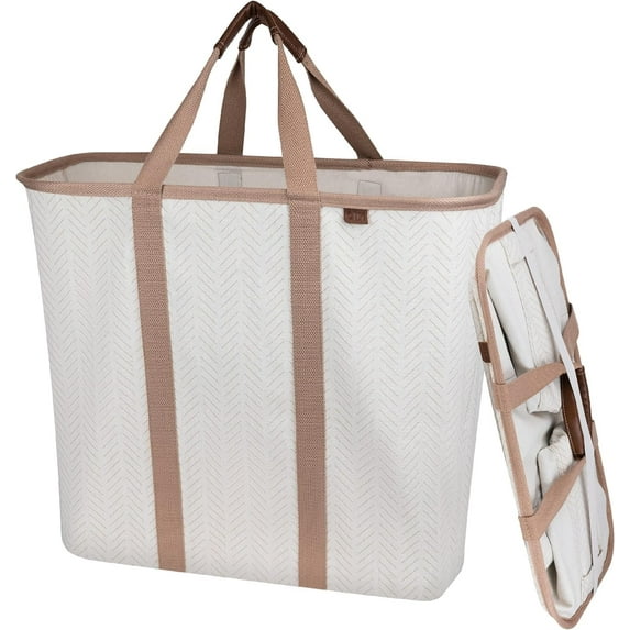 Collapsible Laundry -LUXE Cream Herringbone 2Pack 64L -Foldable Storage ...