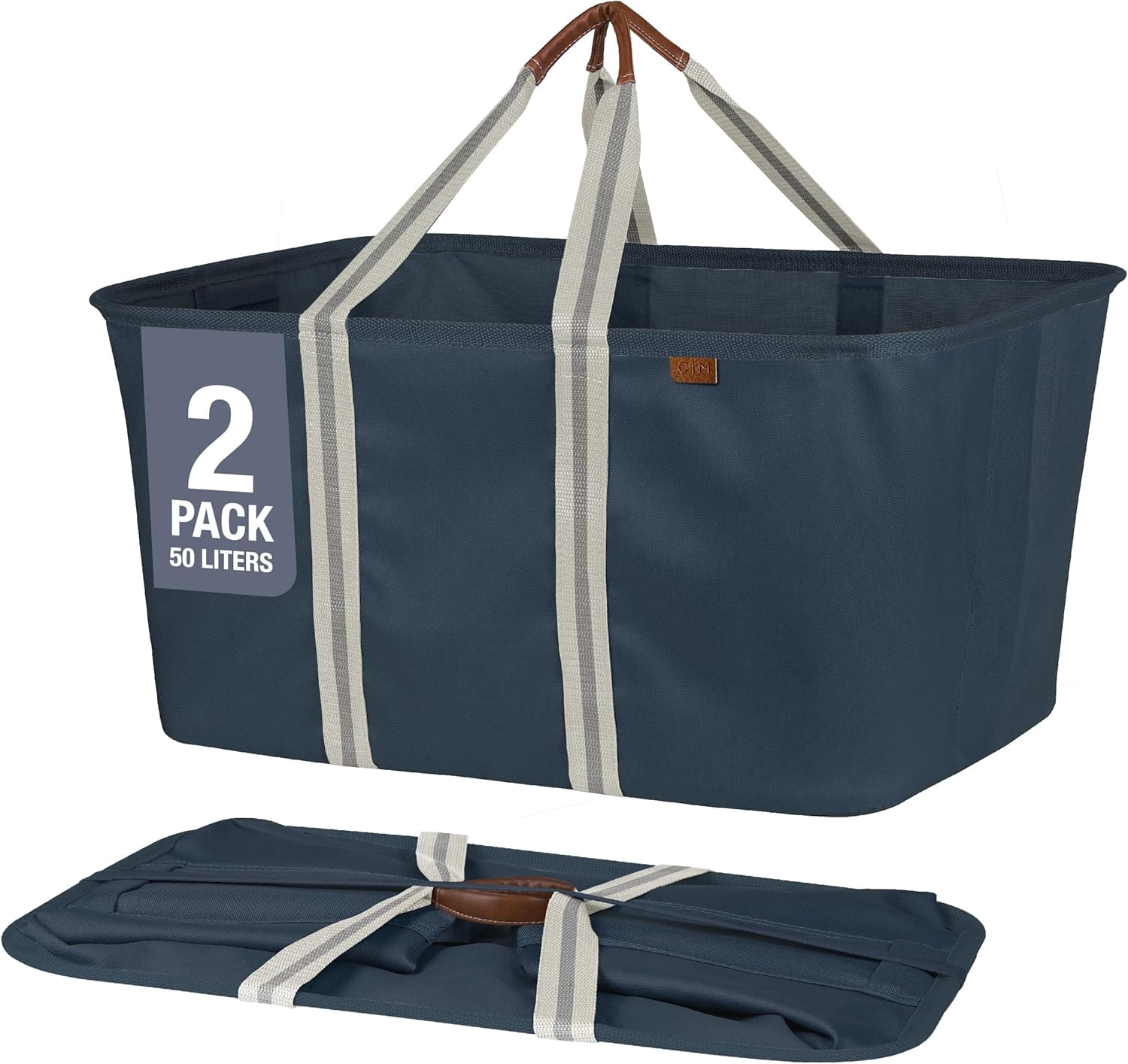 Collapsible Laundry Tote - LUXE Navy Noir Cream 2Pack 50L - Foldable ...