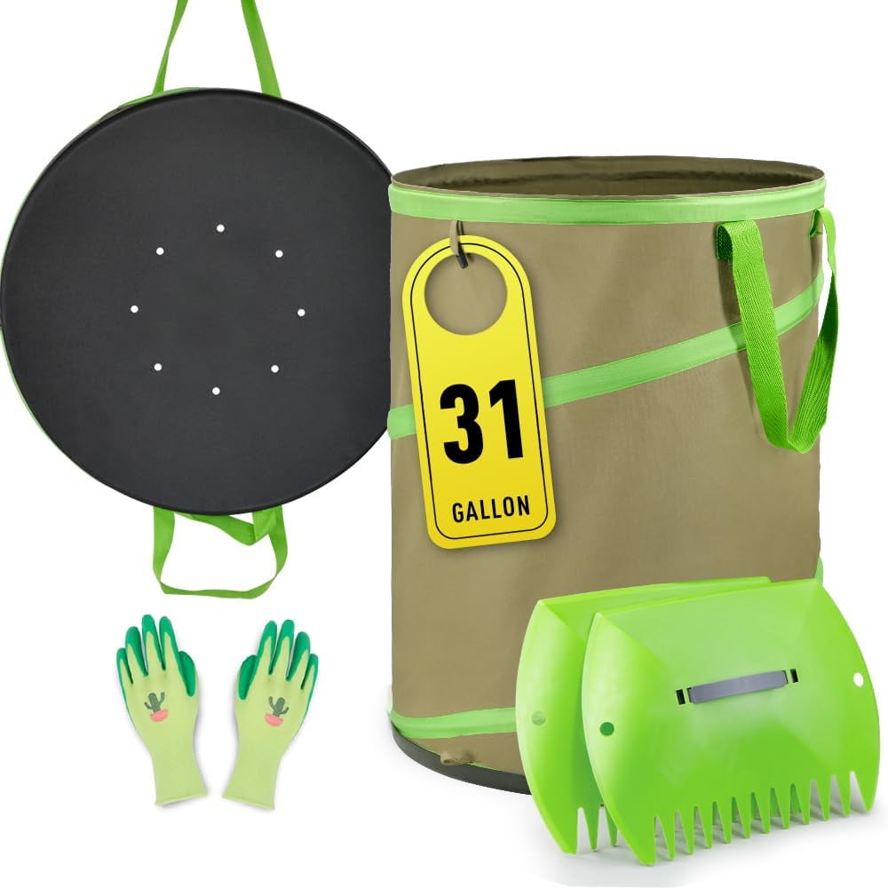 Collapsible Leaf Bags 31Gallon, Pop-up Reusable Garden Bag Collapsible for Yard Waste, Heavy ...