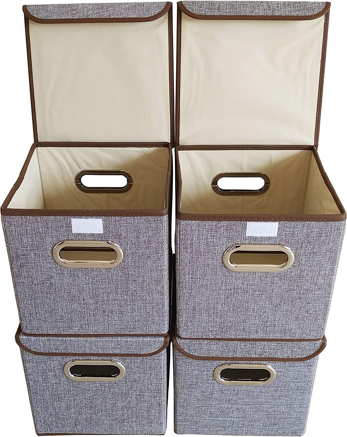 Collapsible Linen Fabric Storage Cubes with Lids, Foldable Organizer ...