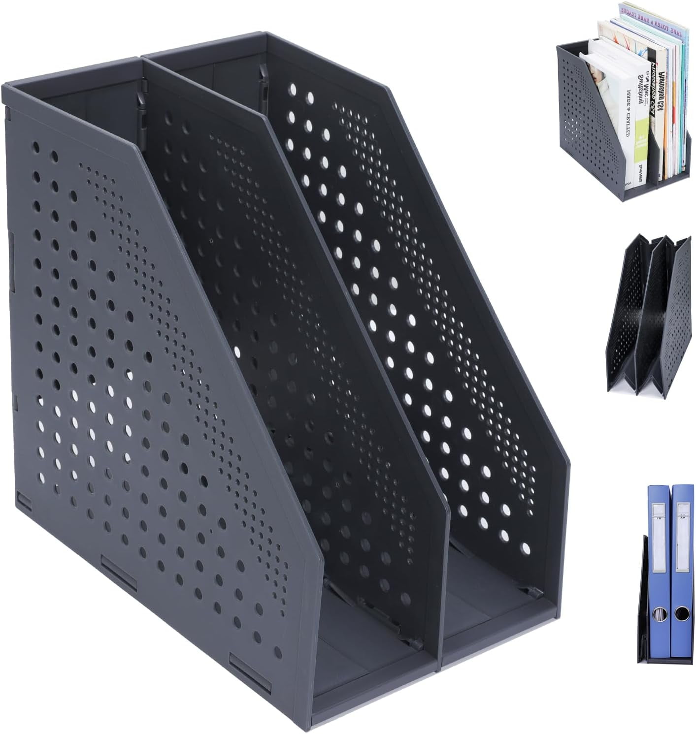 Collapsible Magazine File Holder with 2 Vertical Comparents Foldable ...