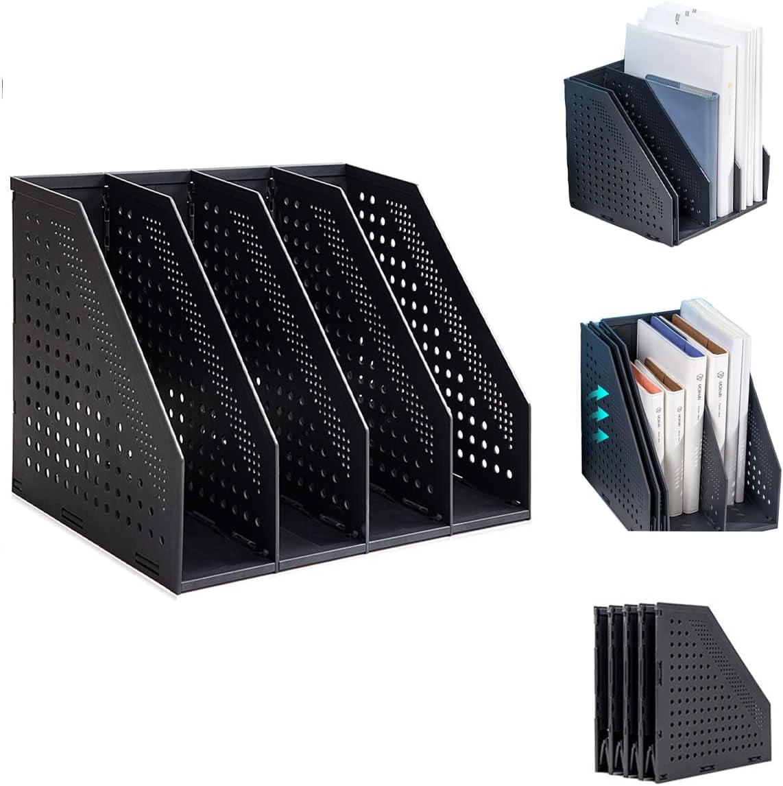 Collapsible Magazine File Holder with 4 Compartment, Desktop Binder ...