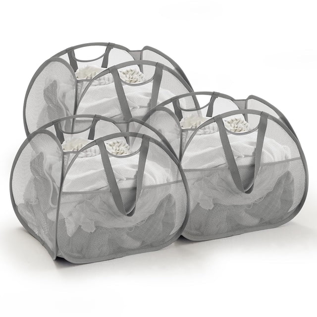 Collapsible Mesh Pop Up Laundry Hamper with Handles Large Opening ...