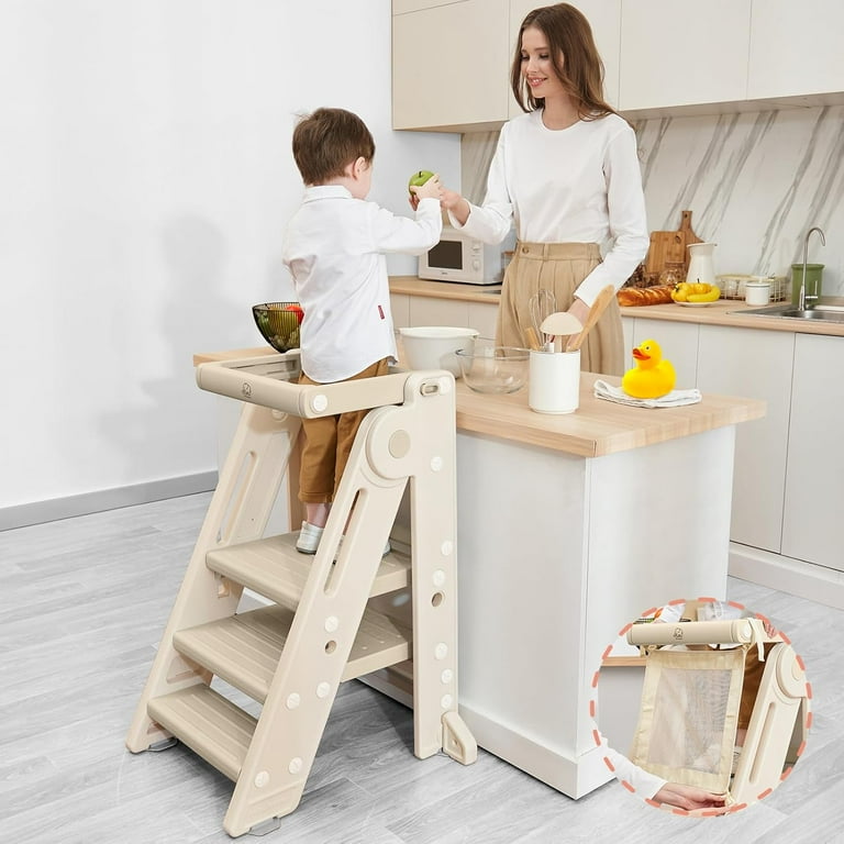 Collapsible Montessori Learning Standing Tower for Toddlers Toddler Kitchen Stool Helper Adjustable Plastic Kids Children Stepping Stool for Counter Bathroom Sink Apricot Walmart