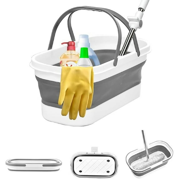Collapsible Mop Bucket Basin Tub with Handle and Wheels, 12L (3.2 ...
