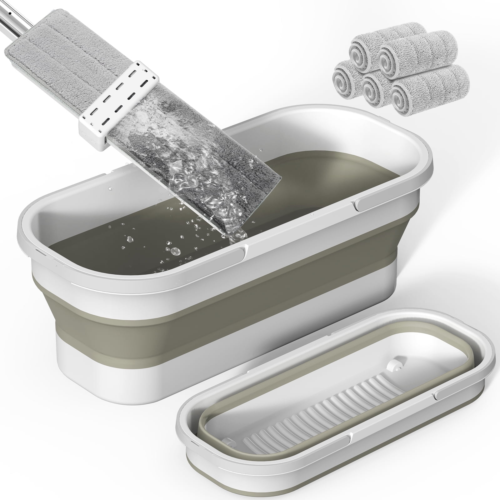 Collapsible Mop Bucket with Handle and Wheels, Flat Mop Buckets ...