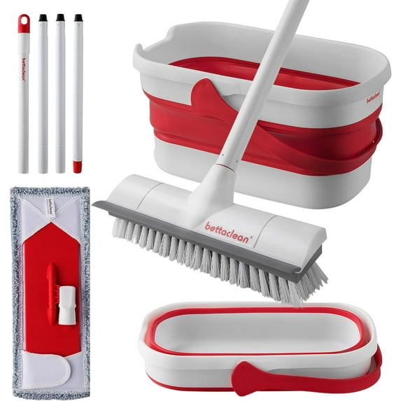 Collapsible Mop and Bucket Set with Wringer, Heavy Duty Scrub Brush ...