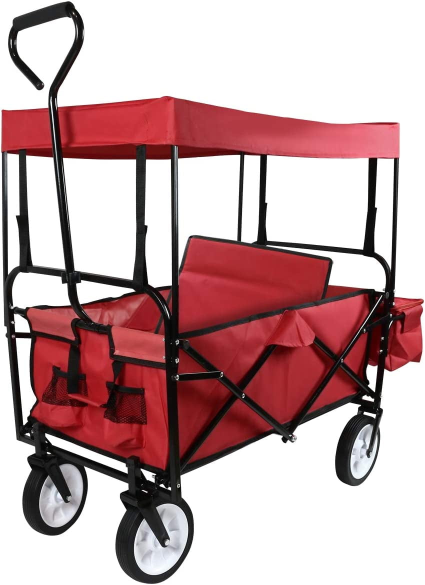 Collapsible Outdoor Utility Lightweight Wagon Cart with Removable Top ...