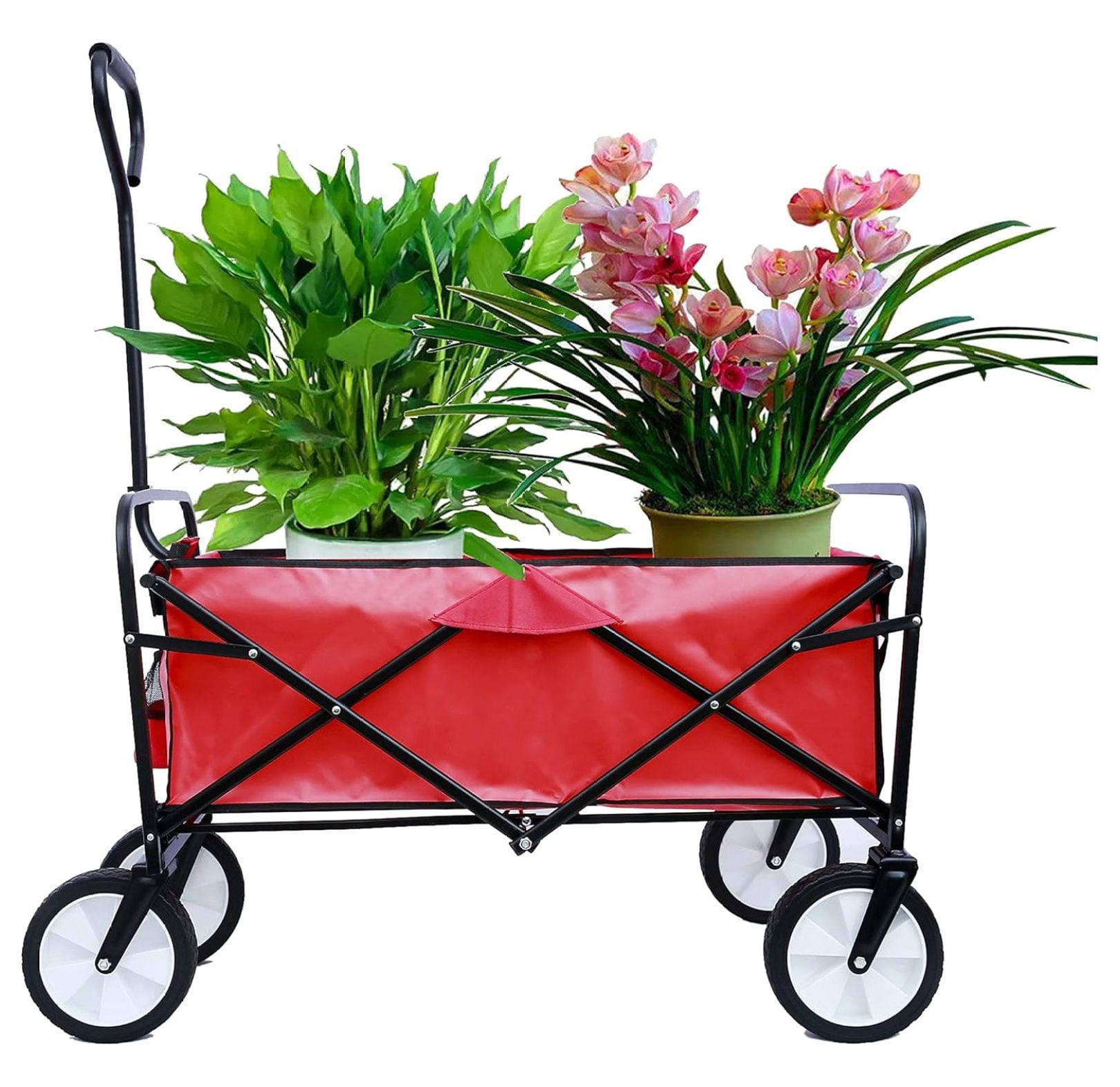Collapsible Outdoor Utility Wagon, Red Folding Garden Cart with ...