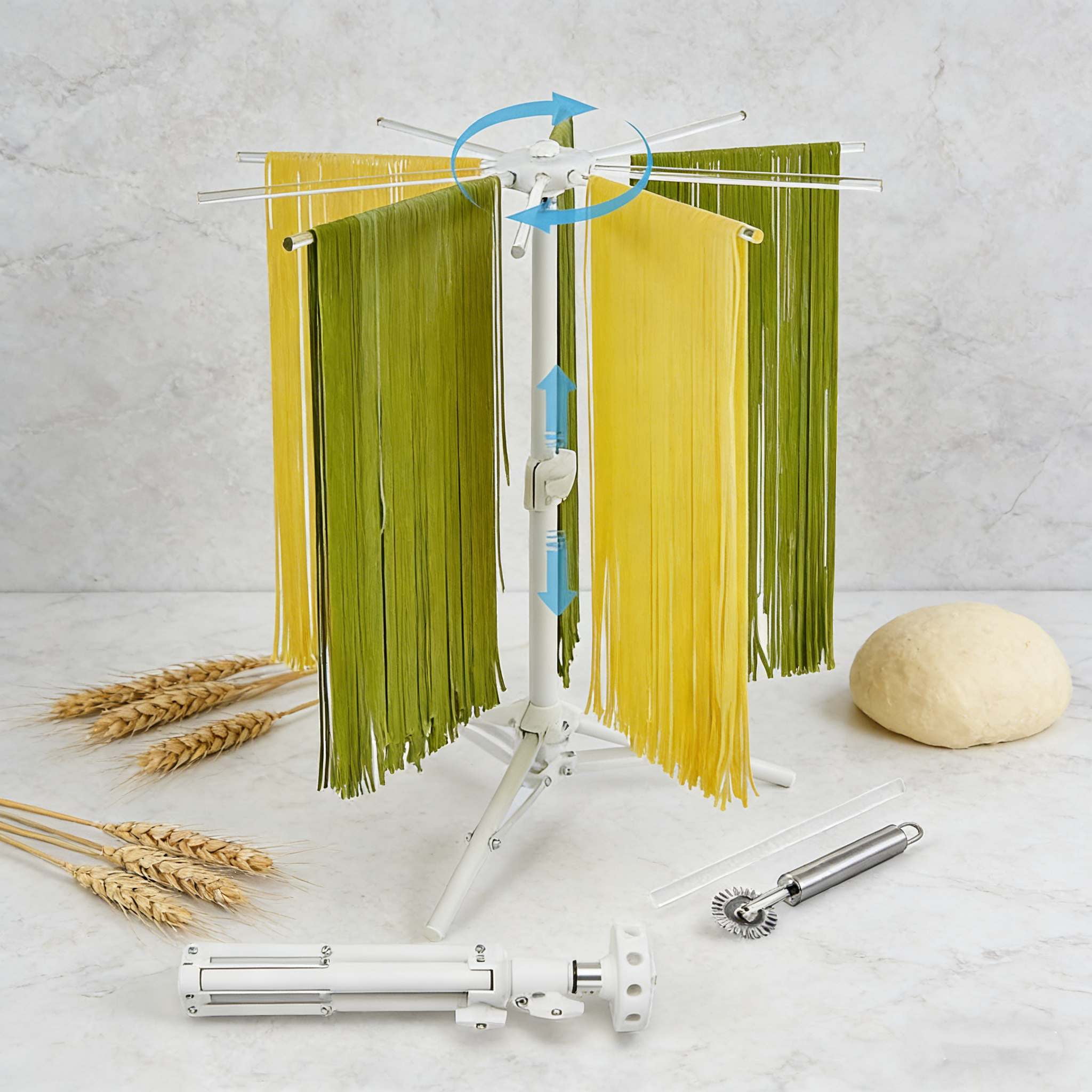 Collapsible Pasta Drying Rack, 360° Rotating & Adjustable Height (14.5 ...