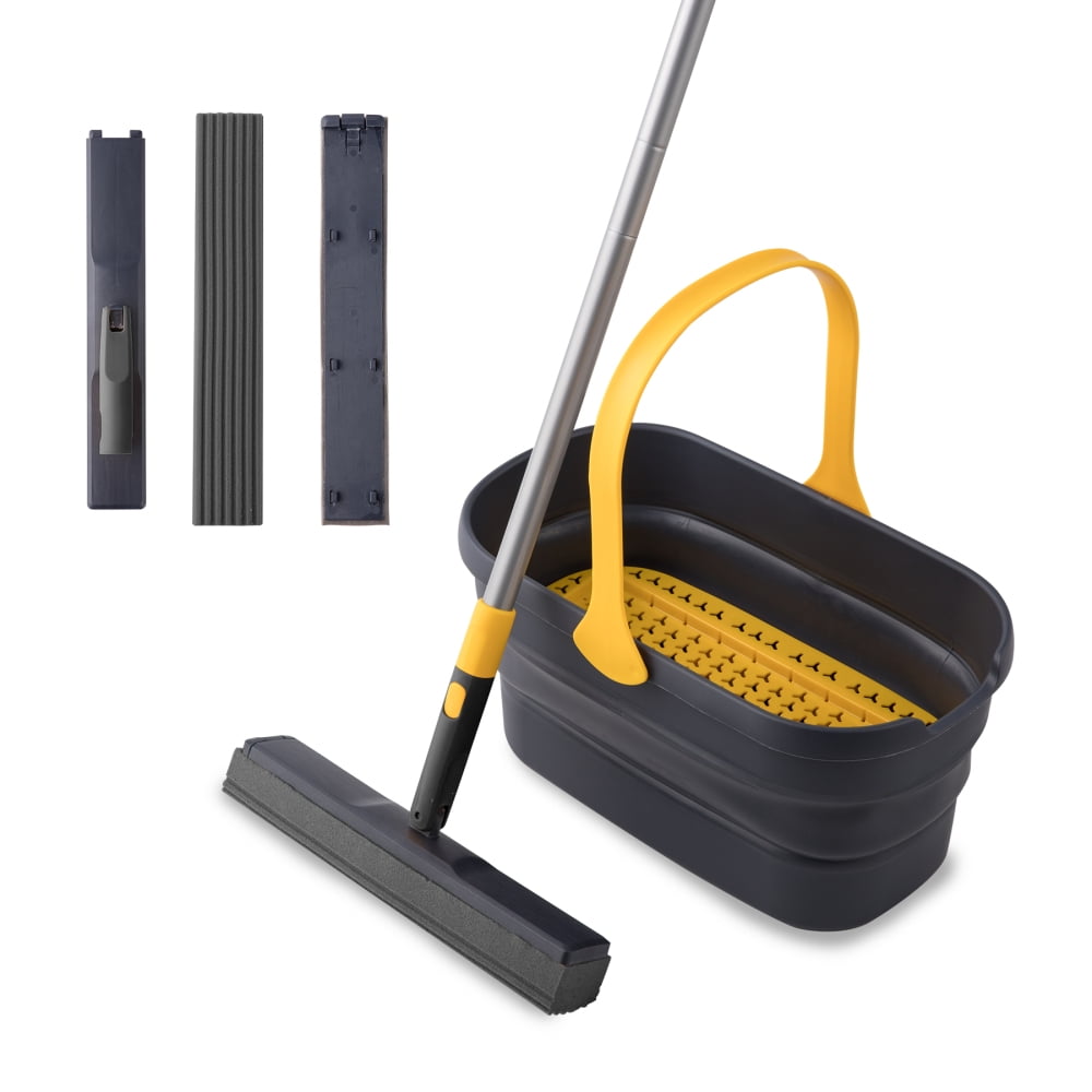 Collapsible Plastic Bucket Mop Bucket and Sponge Mop Kit Home ...