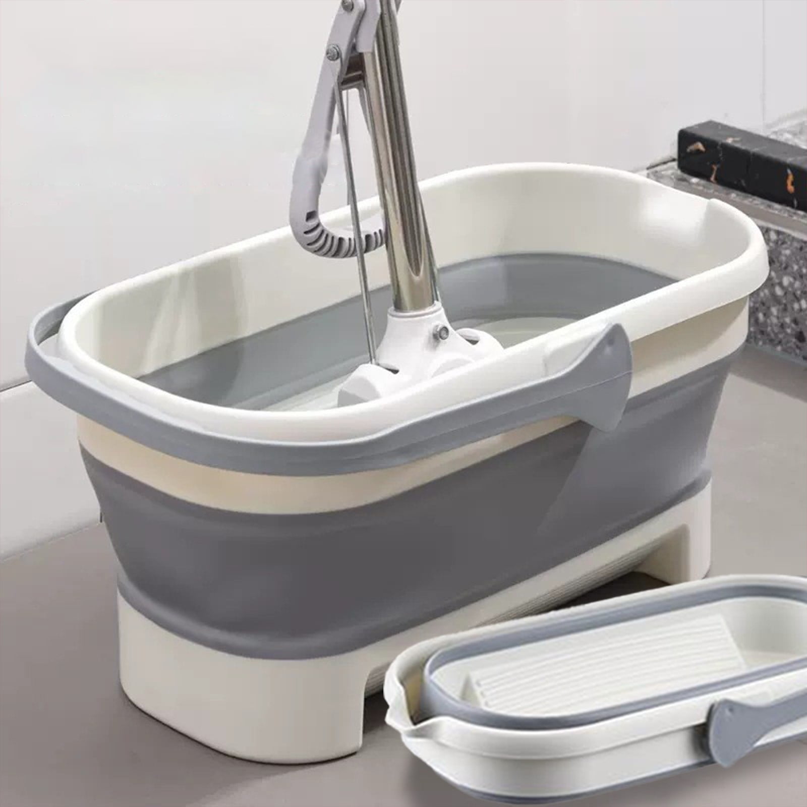 Collapsible Plastic Bucket with Wheels 4.2Gallon(17L)for House Cleaning ...