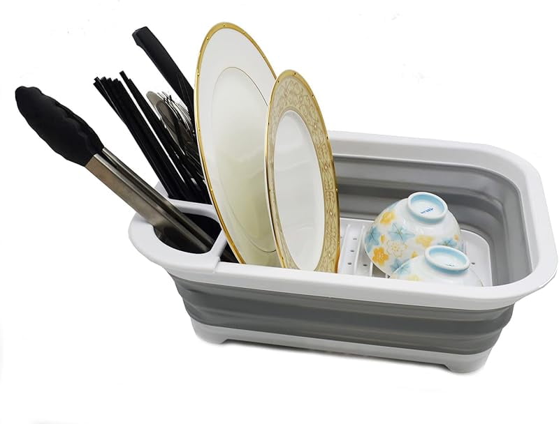 Collapsible Plastic Dish Drainer - Foldable Drying Rack Set - Portable ...