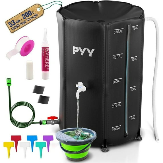 Collapsible Rainwater Storage Tank 53 Gal - Durable Plastic, Spigot ...