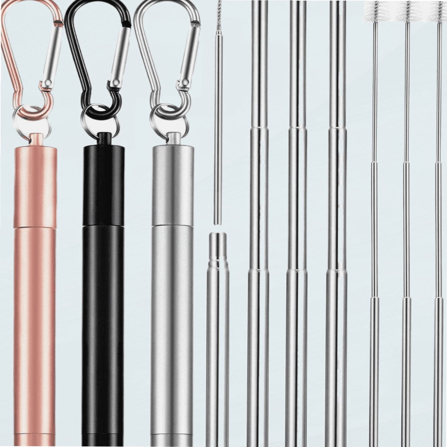 Collapsible Reusable Telescopic Metal Straws 3 pack Stainless Steel ...