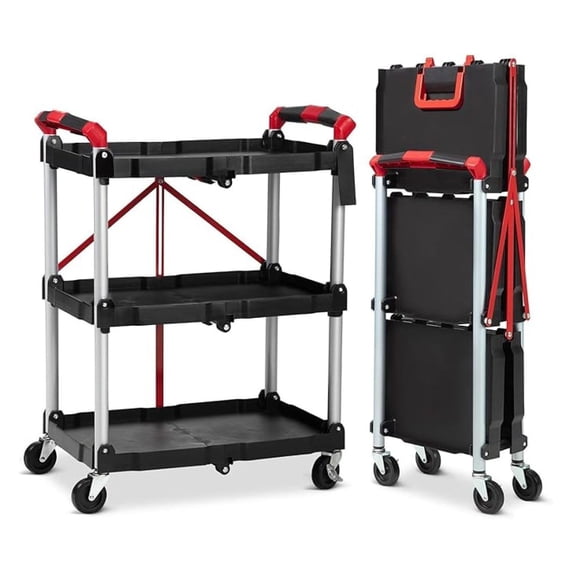 Collapsible Rolling Cart with Wheels, 3 Tier Rolling Utility Cart, No ...