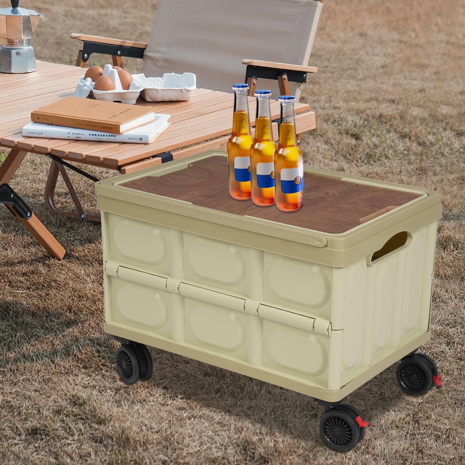 Collapsible Rolling Crate Portable Shopping Utility Cart Plastic ...