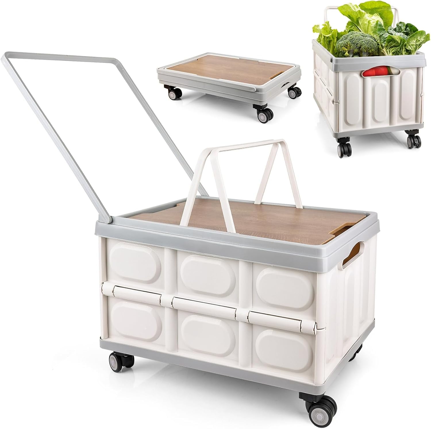 Collapsible Rolling Crate with Wheels, Foldable Utility Cart with ...