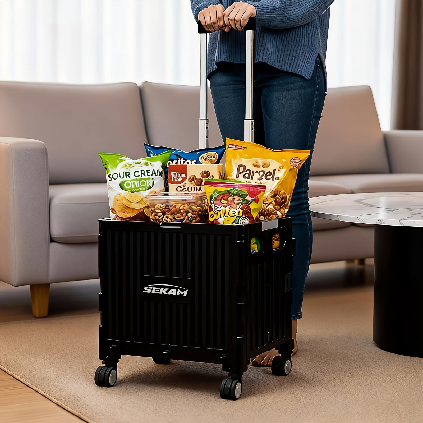 Collapsible Rolling Storage Box with Telescoping Handle and Lockable ...