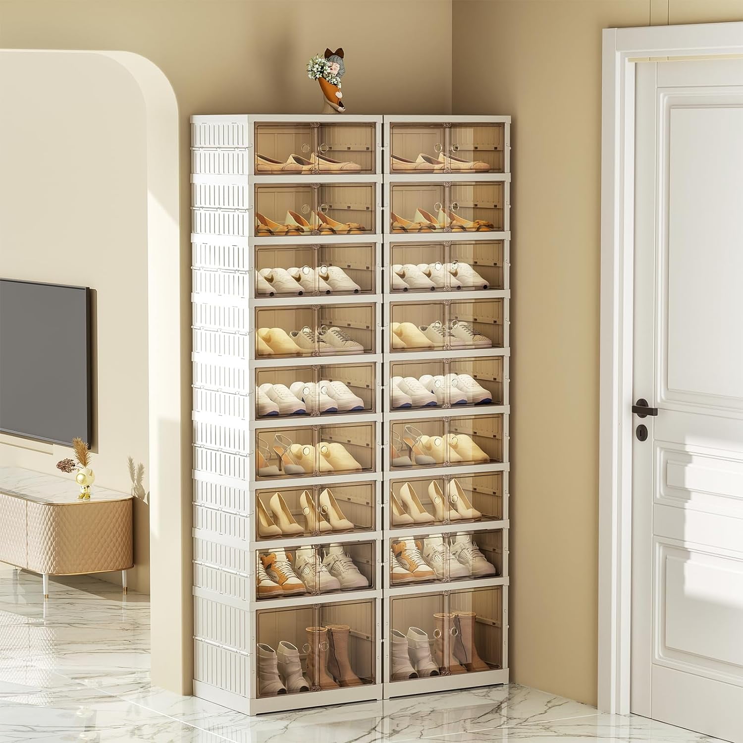 Collapsible Shoe Rack Organizer 9 Tiers-36 Pairs Foldable Shoe Cabinet ...