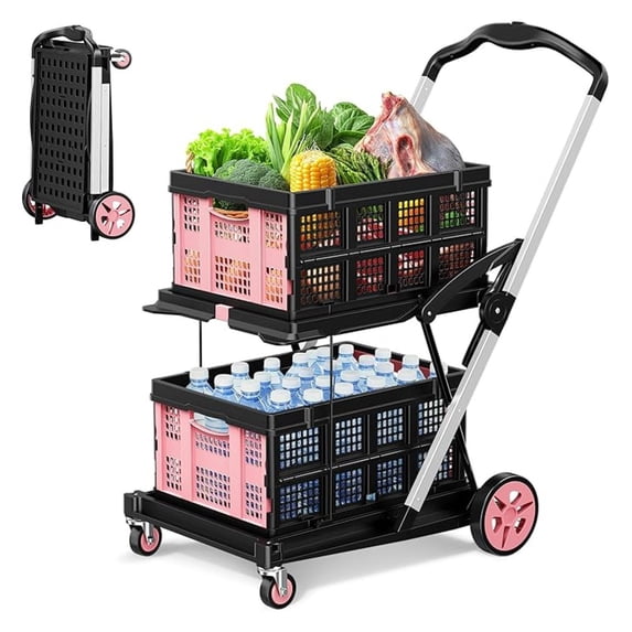 Collapsible Shopping Cart with Wheels, 8-in-1 200LBS Capacity Grocery ...