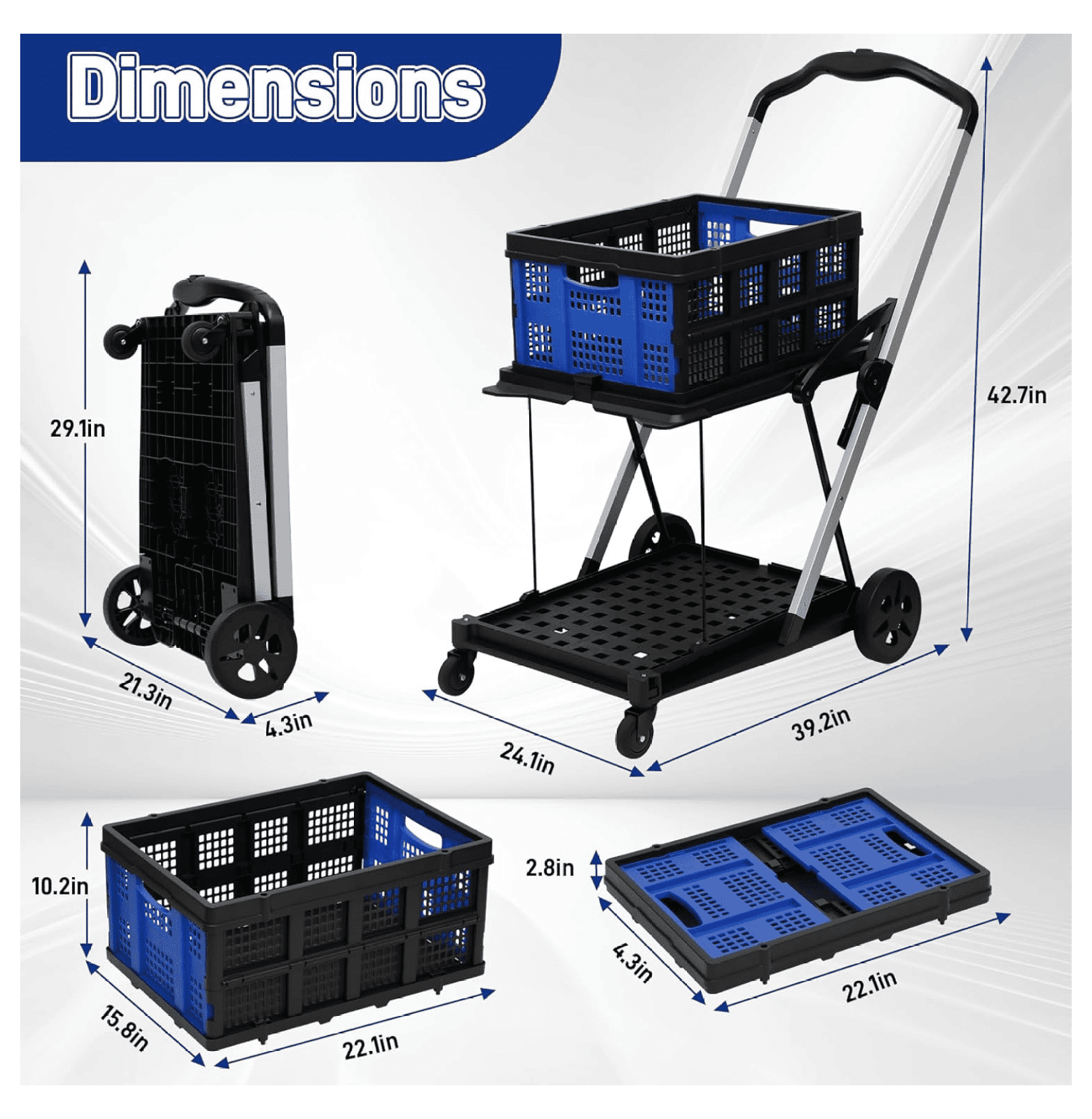 Collapsible Shopping Cart with 1 Bins Grocery Cart on Wheels Multi Use ...