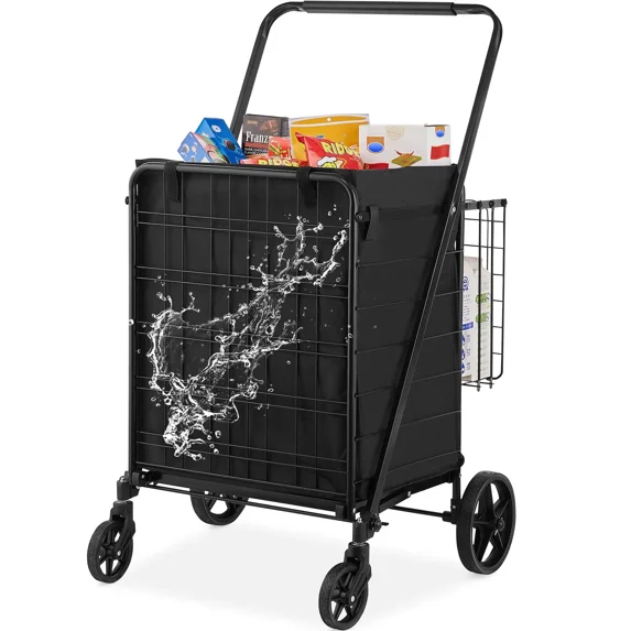 Collapsible Shopping Cart with 210LBS Capacity, Dual Baskets & 4 Swivel ...