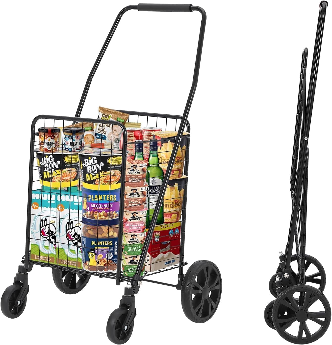 Collapsible Shopping Cart with Heavy-Duty Frame, 360° All-Terrain ...