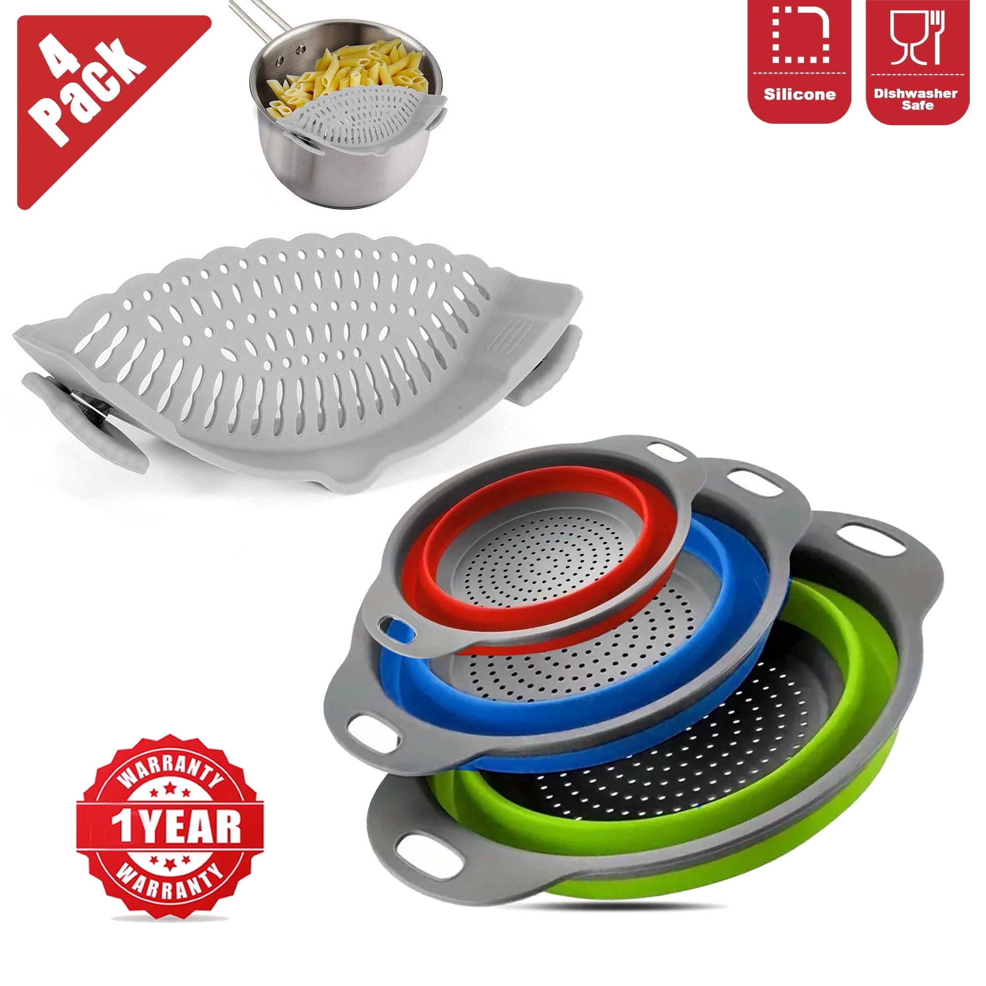Collapsible Silicone Colander, Silicone Kitchen Strainer Set for ...