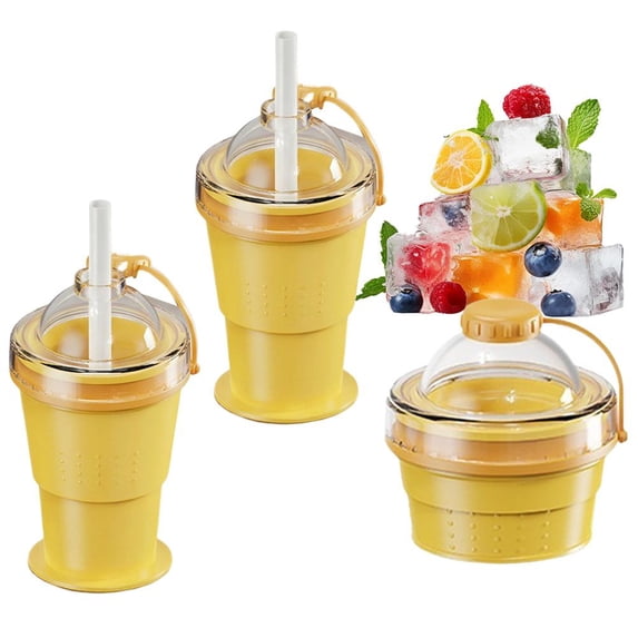 Collapsible Silicone Cup with Large 6cm Ice Ball Maker, 2-in-1 Reusable ...