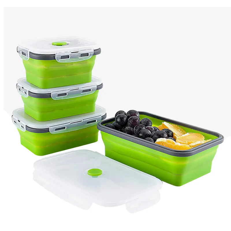 Collapsible Silicone Food Container Portable Bento Lunch Box Microware ...