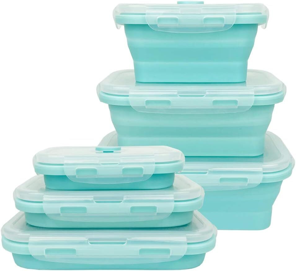 Collapsible Silicone Food Storage Containers with Airtight Lids, Set of ...