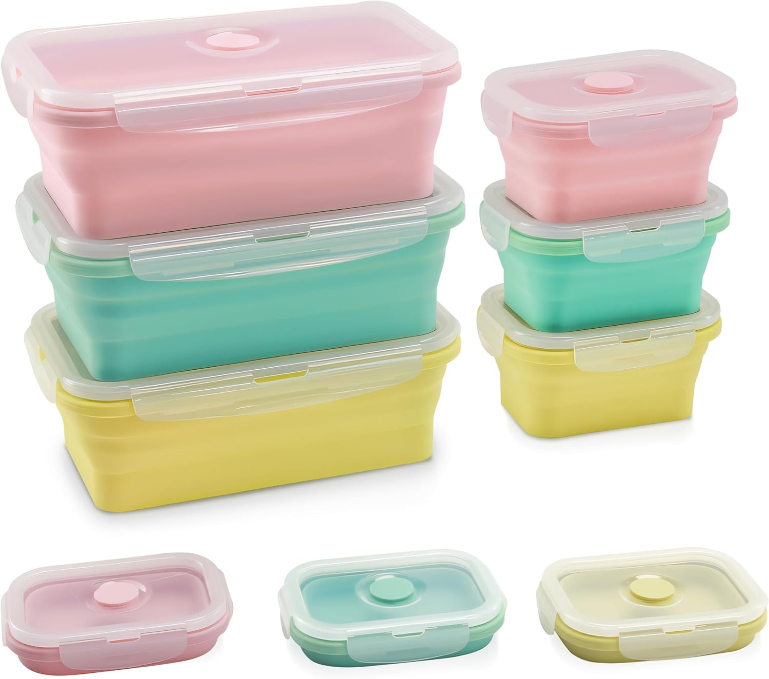 Collapsible Silicone Food Storage Containers with Lids, 6 Pack Reusable ...